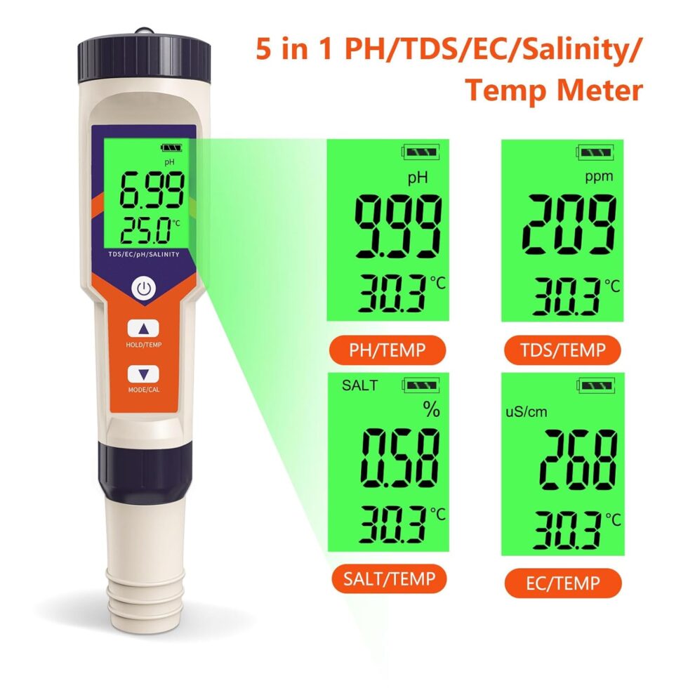 5 in 1 PH/TDS/EC/Salt/Temp Meter Review - Hydroponic Gardening